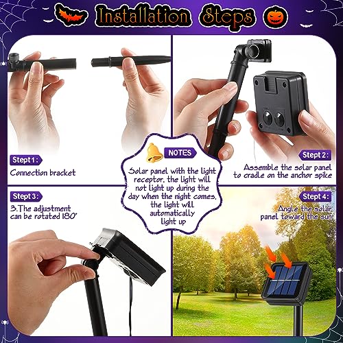 Enhon Halloween Lights, 26 FT 40LED Solar Halloween Pumpkin Bat Ghost Spider Lights for Decoration, IP44 Waterproof Lights with 8 Modes for Garden(Orange, Cool White, Purple, Dark Purple,1 Pc)