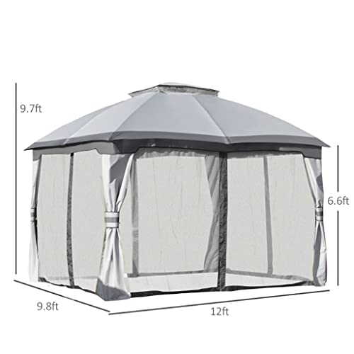 AFLHYJK 10' X 12' Patio Gazebo Canopy Shelter, Outdoor Solid Steel Frame Gazebo with Double Vented Roof, Zippered Mesh Sidewalls