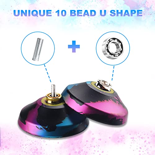 Responsive Yoyos Beginners Auto Return Yo Yo, Professional Alloy Aluminum Yoyo Ball Unresponsive Bearing for Beginner and Intermediate Yoyo Players for String Tricks, Glove and 5 Strings,SR-Y10