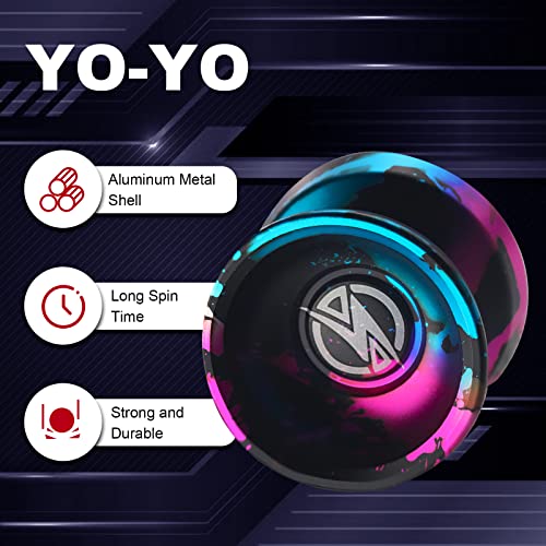 Responsive Yoyos Beginners Auto Return Yo Yo, Professional Alloy Aluminum Yoyo Ball Unresponsive Bearing for Beginner and Intermediate Yoyo Players for String Tricks, Glove and 5 Strings,SR-Y10