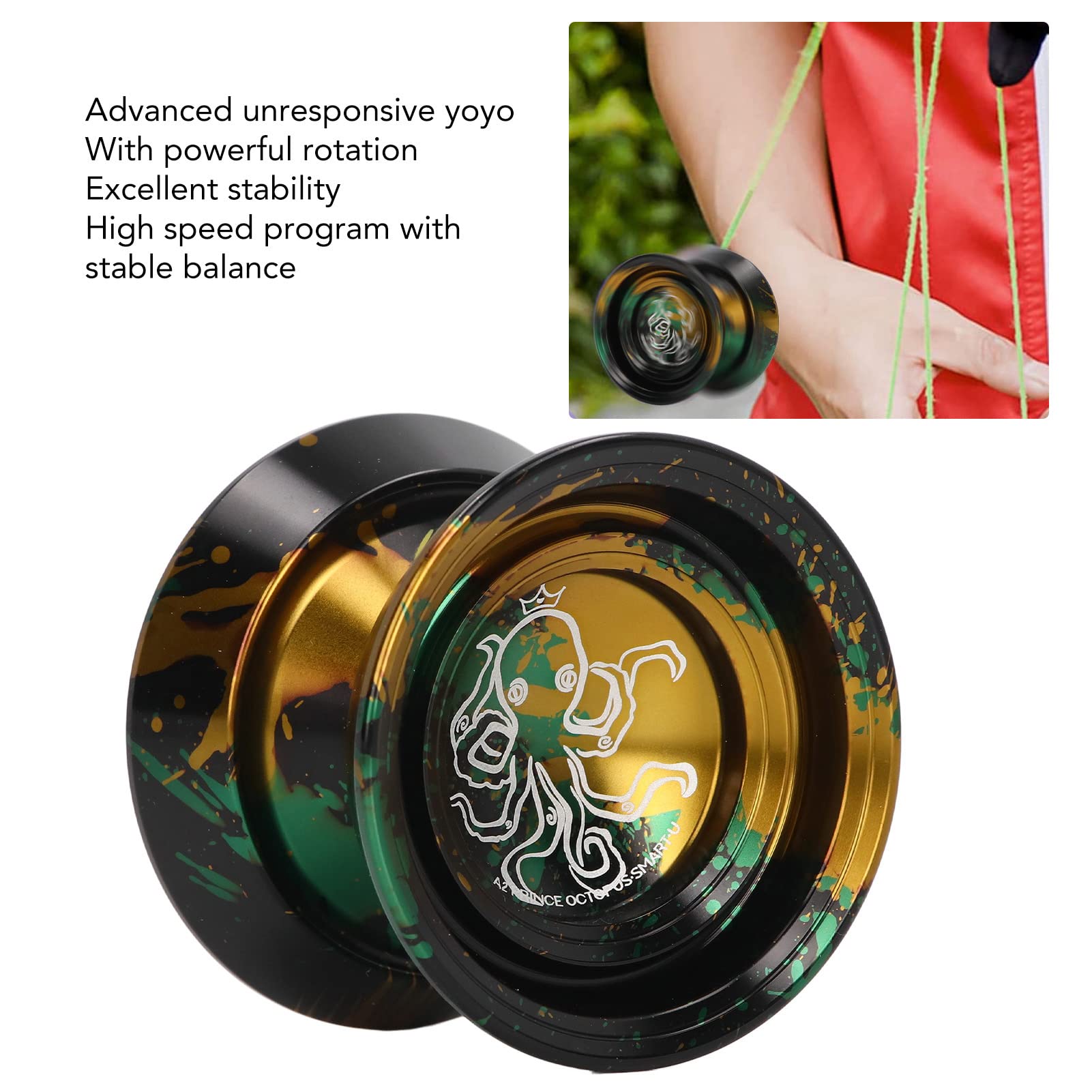 YoYo Ball, Unresponsive Aluminum Alloy Advanced Competition YoYo Ball with Glove 3pcs Strings for Adult Children(Black Gold) Yoyo Yo Yo