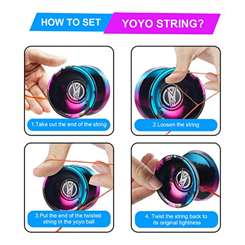 Responsive Yoyos Beginners Auto Return Yo Yo, Professional Alloy Aluminum Yoyo Ball Unresponsive Bearing for Beginner and Intermediate Yoyo Players for String Tricks, Glove and 5 Strings,SR-Y10