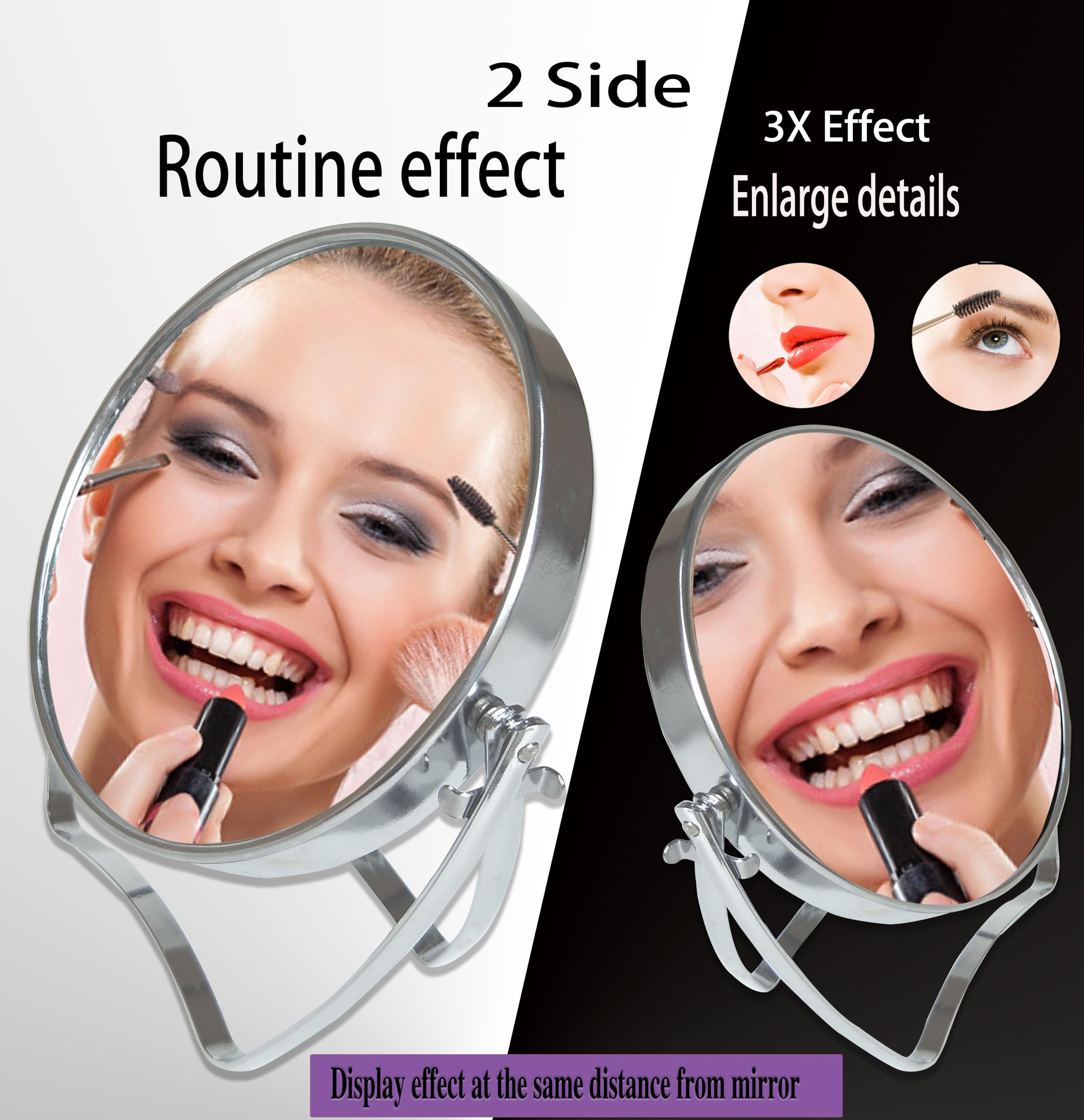 WMugthome Two-Sided 4-In/6-in with Handle Portable Round Makeup/Travel/Desk Mirror with 1X and 3X Magnification(Silver, 4inch)