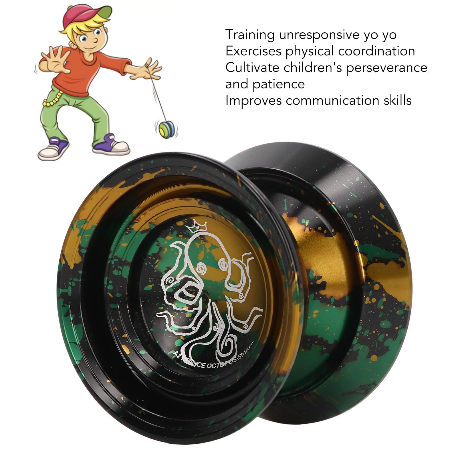 YoYo Ball, Unresponsive Aluminum Alloy Advanced Competition YoYo Ball with Glove 3pcs Strings for Adult Children(Black Gold) Yoyo Yo Yo