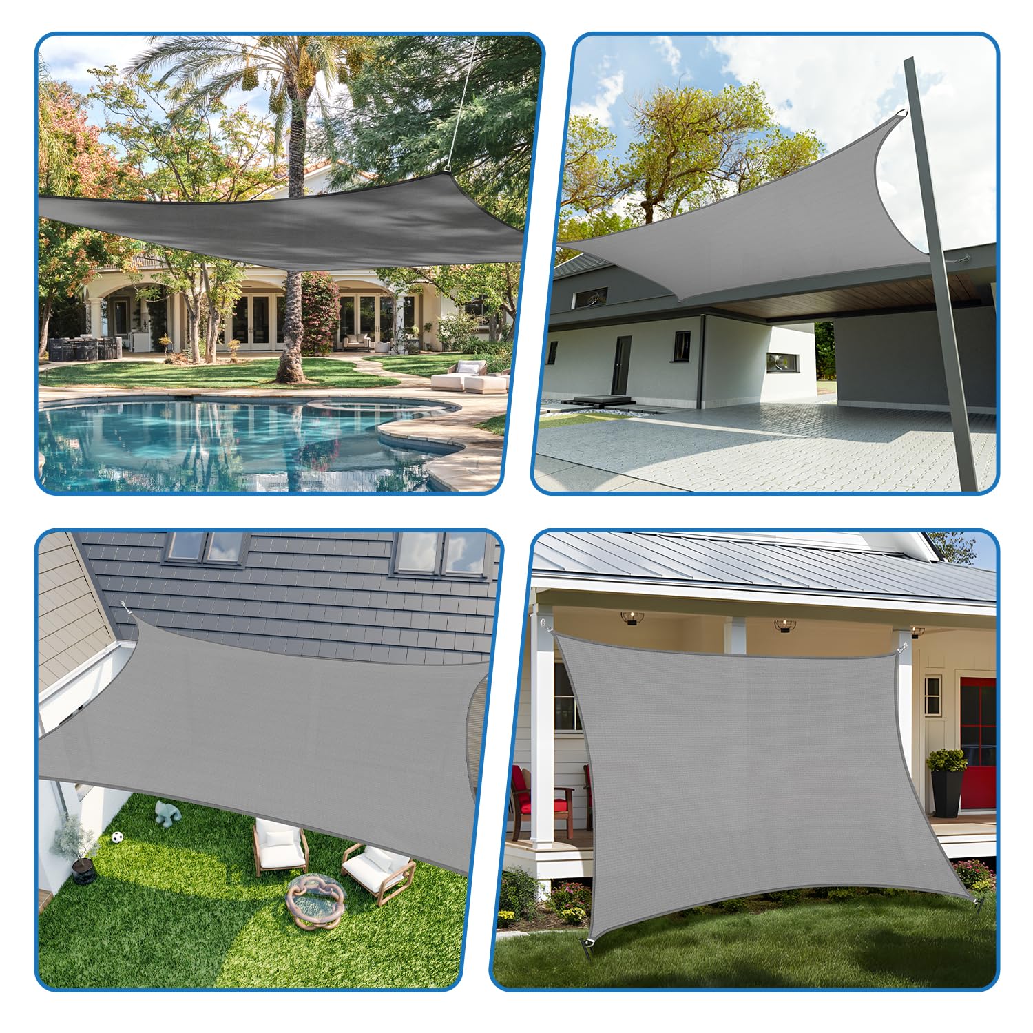 TANG Sun Shade Sail 5'x12' Light Grey Rectangle Sunshade Cloth UV Block Permeable Sail for Outdoor Patio Garden Pergola Gazebo Deck