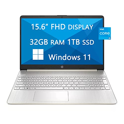 HP 15 FHD Laptop, 2023 Newest Upgrade, Intel Core i5-1135G7, Quad-core, 32GB RAM, 1TB SSD, Ethernet, Fast Charge, Webcam, Wi-Fi, Bluetooth, Windows 11, School and Busness Ready, LIONEYE HDMI Cable