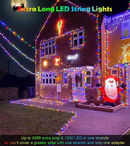 438FT Extra Long Christmas String Lights, 1200 LED Christmas Lights with Remote 8 Lighting Modes & Timer Memory Outdoor Waterproof Decorations for Home Xmas Tree Yard Wedding Party Decor (Multicolor)