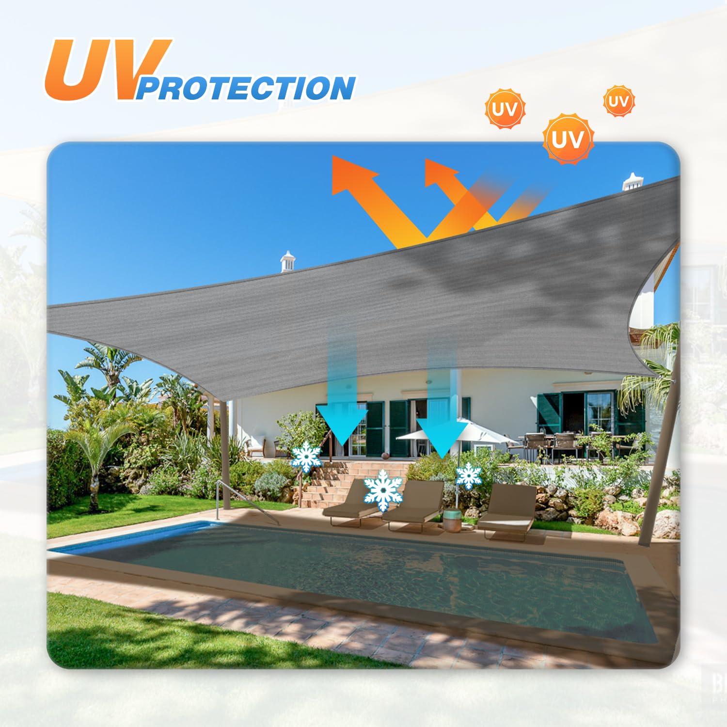 TANG Sun Shade Sail 5'x12' Light Grey Rectangle Sunshade Cloth UV Block Permeable Sail for Outdoor Patio Garden Pergola Gazebo Deck