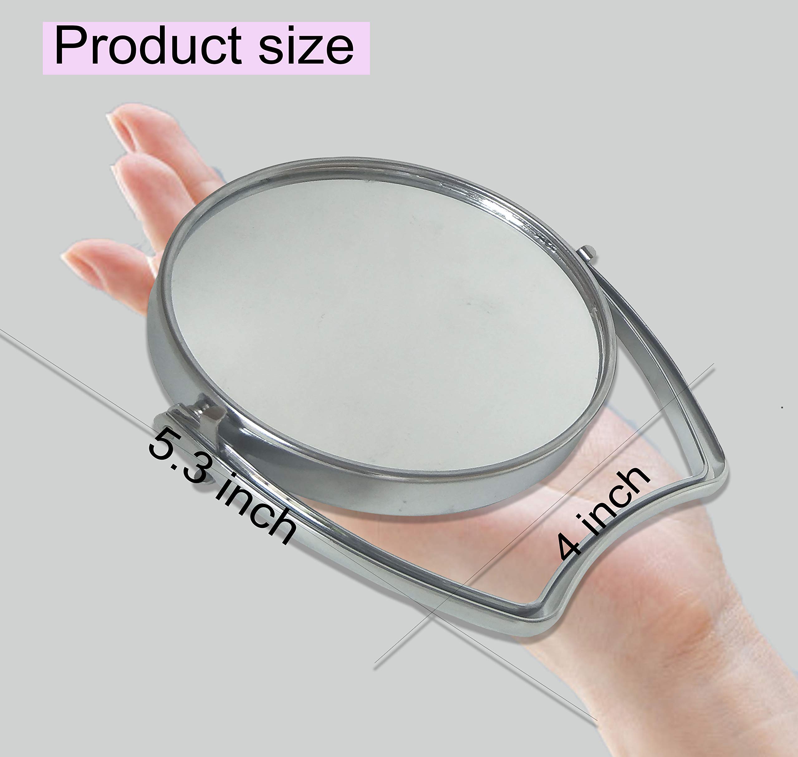 WMugthome Two-Sided 4-In/6-in with Handle Portable Round Makeup/Travel/Desk Mirror with 1X and 3X Magnification(Silver, 4inch)