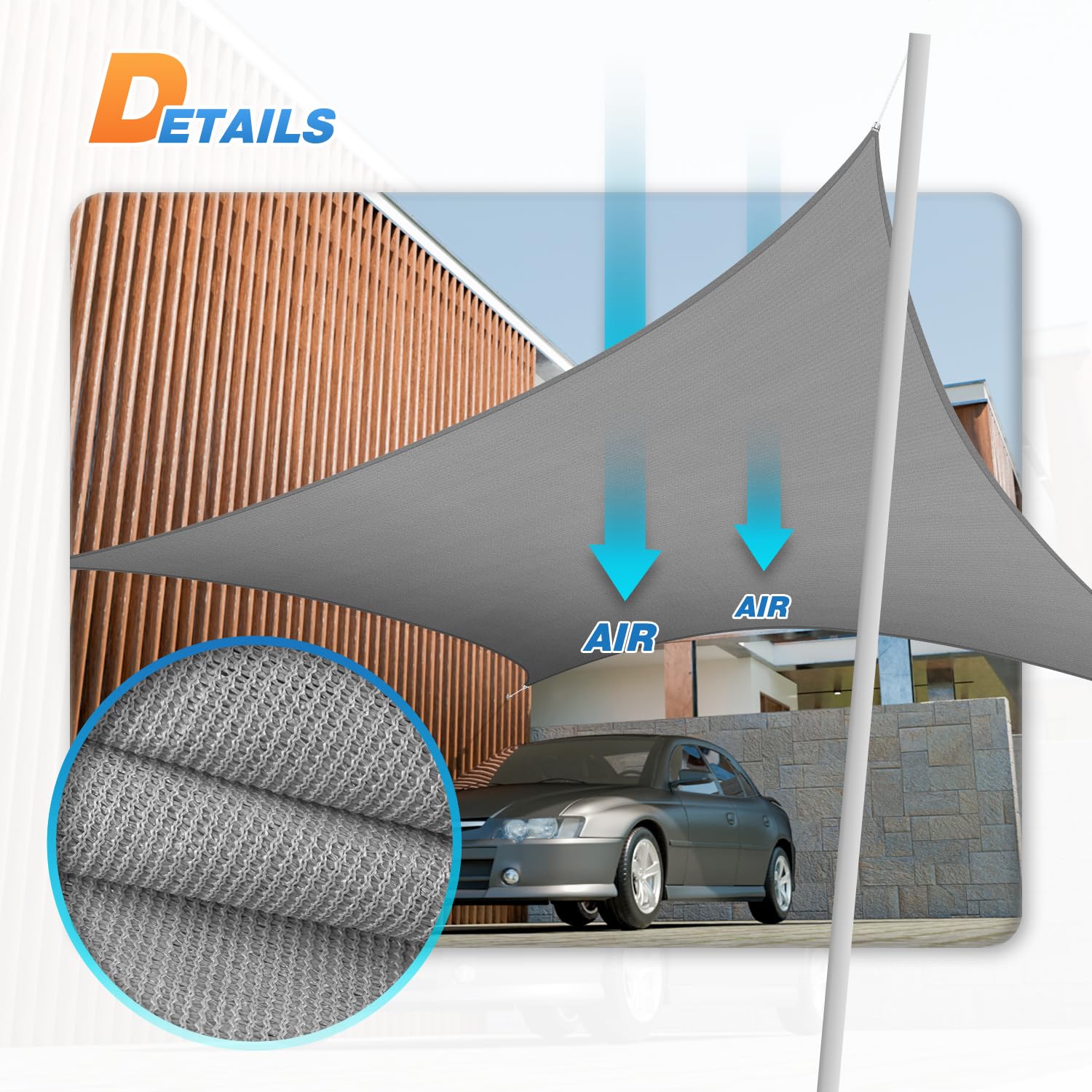 TANG Sun Shade Sail 5'x12' Light Grey Rectangle Sunshade Cloth UV Block Permeable Sail for Outdoor Patio Garden Pergola Gazebo Deck