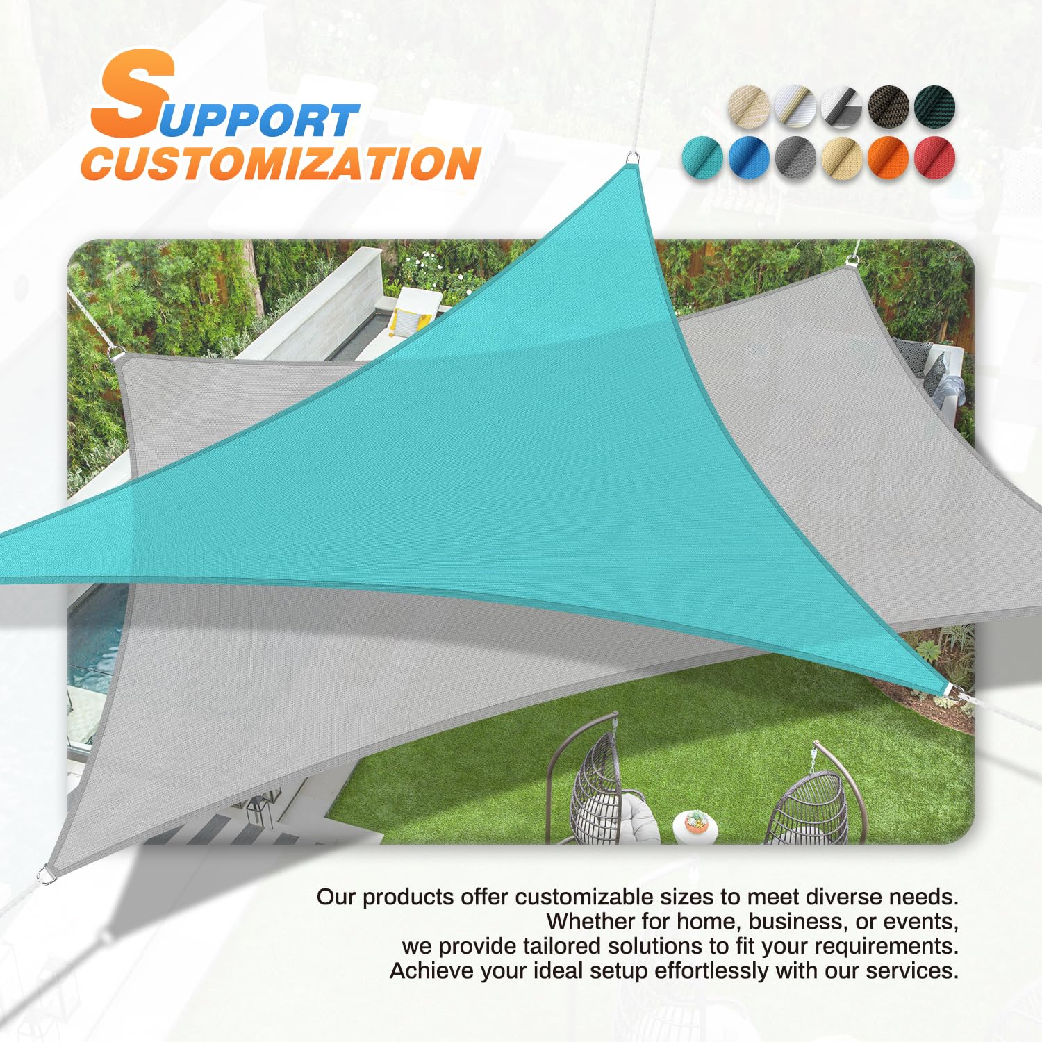 TANG Sun Shade Sail 5'x12' Light Grey Rectangle Sunshade Cloth UV Block Permeable Sail for Outdoor Patio Garden Pergola Gazebo Deck