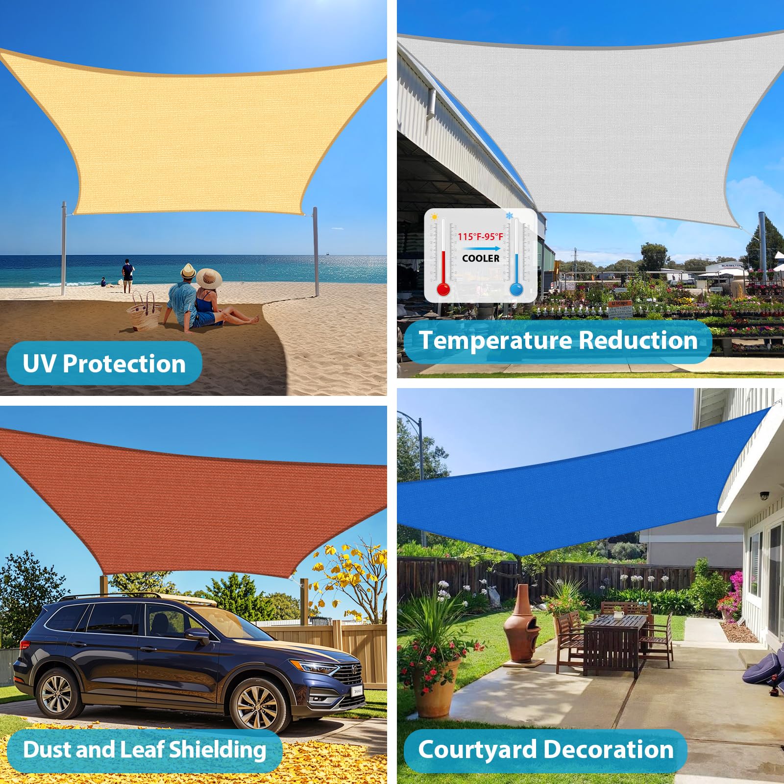 Amagenix Sun Shade Sail 12'X12' Curved Edge Outdoor Shade Canopy Sand Breathable 95% UV Block Shade Cloth for Patio Garden Backyard (We Make Custom Size)