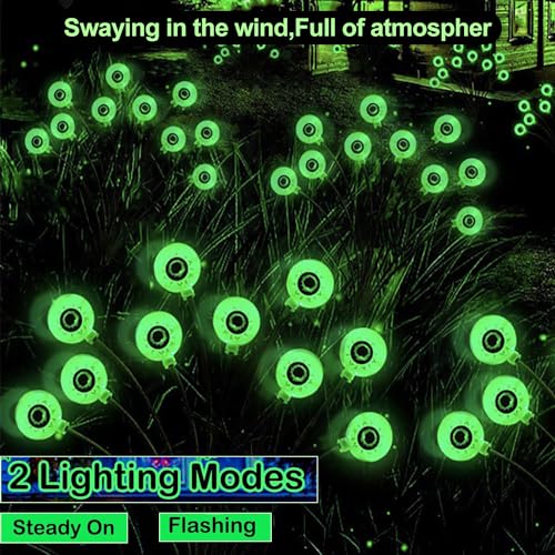 etoper Halloween Decoration Outdoor Solar Eyeball Lights,2 Packs 20 LED Green Eyeball Swaying Solar Landscape Pathway Stake Light,Path Lights for Garden Yard