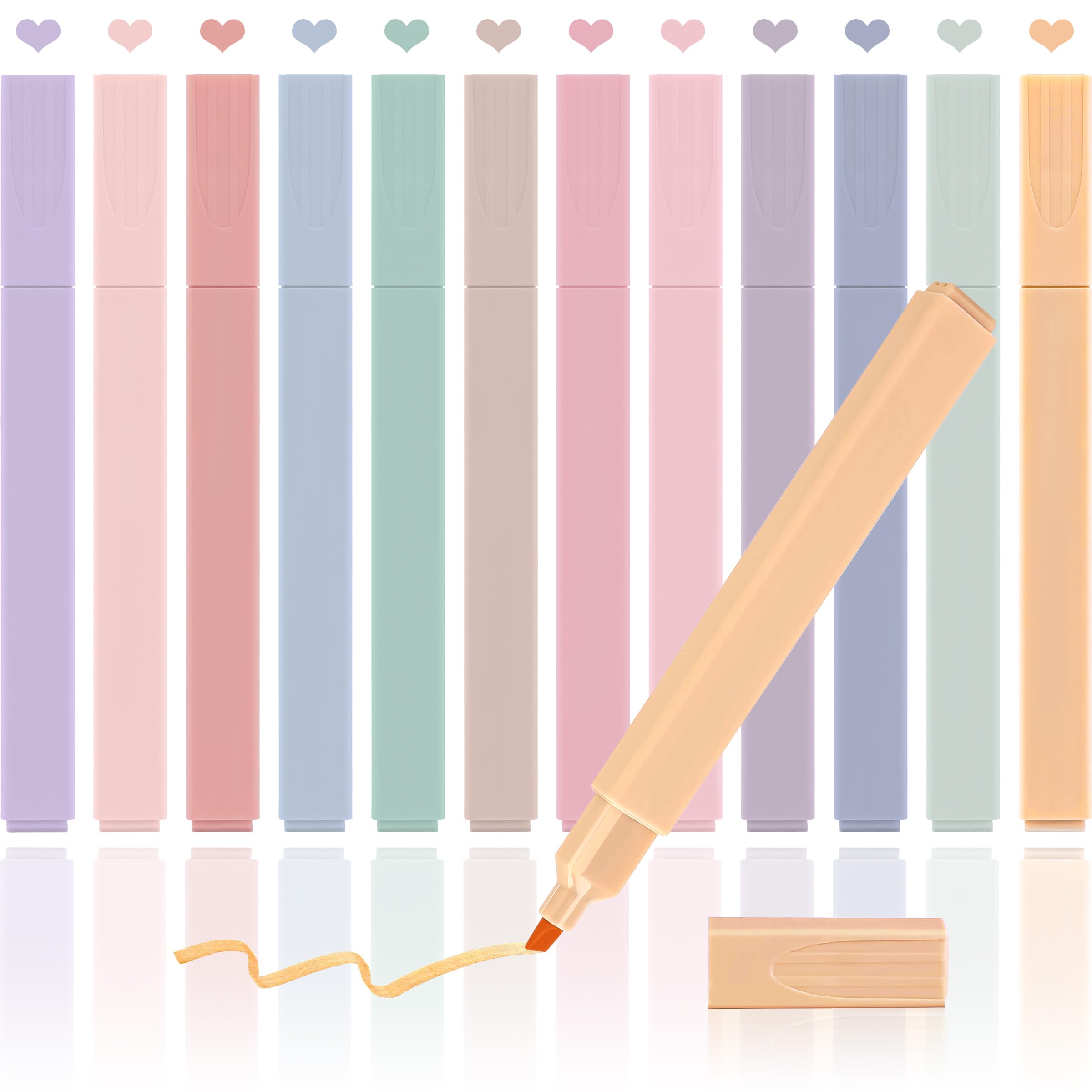 Xgunion Aesthetic Highlighters Pastel 12pcs Assorted Colors Bible Highlighters and Pens No Bleed Cute Neutral Pastel Highlighter Set Dry Fast Bible Markers for College School Office Supplies