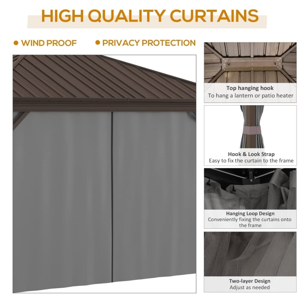 TBGFPO 10' X 12' Outdoor Hardtop Gazebo with Aluminum Frame, Metal Roof Gazebo Canopy with Curtains and Netting
