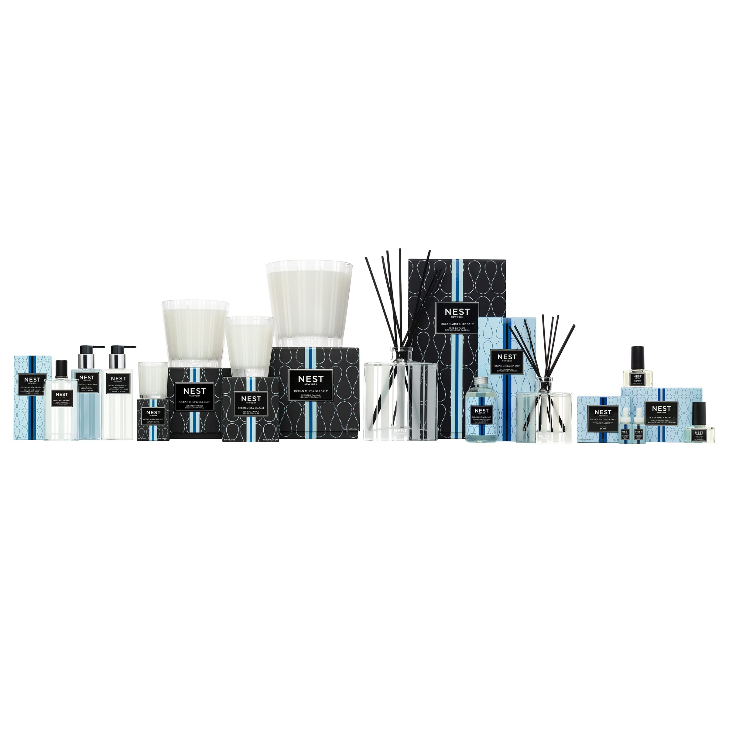 NEST New York Reed Diffuser, Ocean Mist & Sea Salt - 5.9 fl oz - Fragrance for Up to 90 Days - Reusable, Refillable Glass Holder - Includes 8 All-Natural Reed Sticks - Flame Free