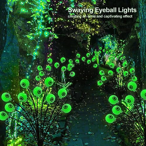 etoper Halloween Decoration Outdoor Solar Eyeball Lights,2 Packs 20 LED Green Eyeball Swaying Solar Landscape Pathway Stake Light,Path Lights for Garden Yard