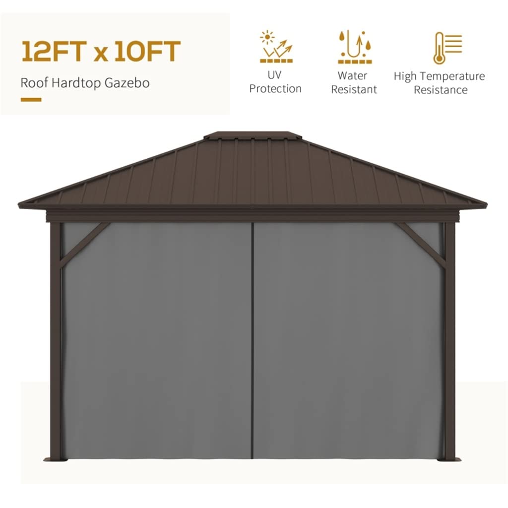 TBGFPO 10' X 12' Outdoor Hardtop Gazebo with Aluminum Frame, Metal Roof Gazebo Canopy with Curtains and Netting