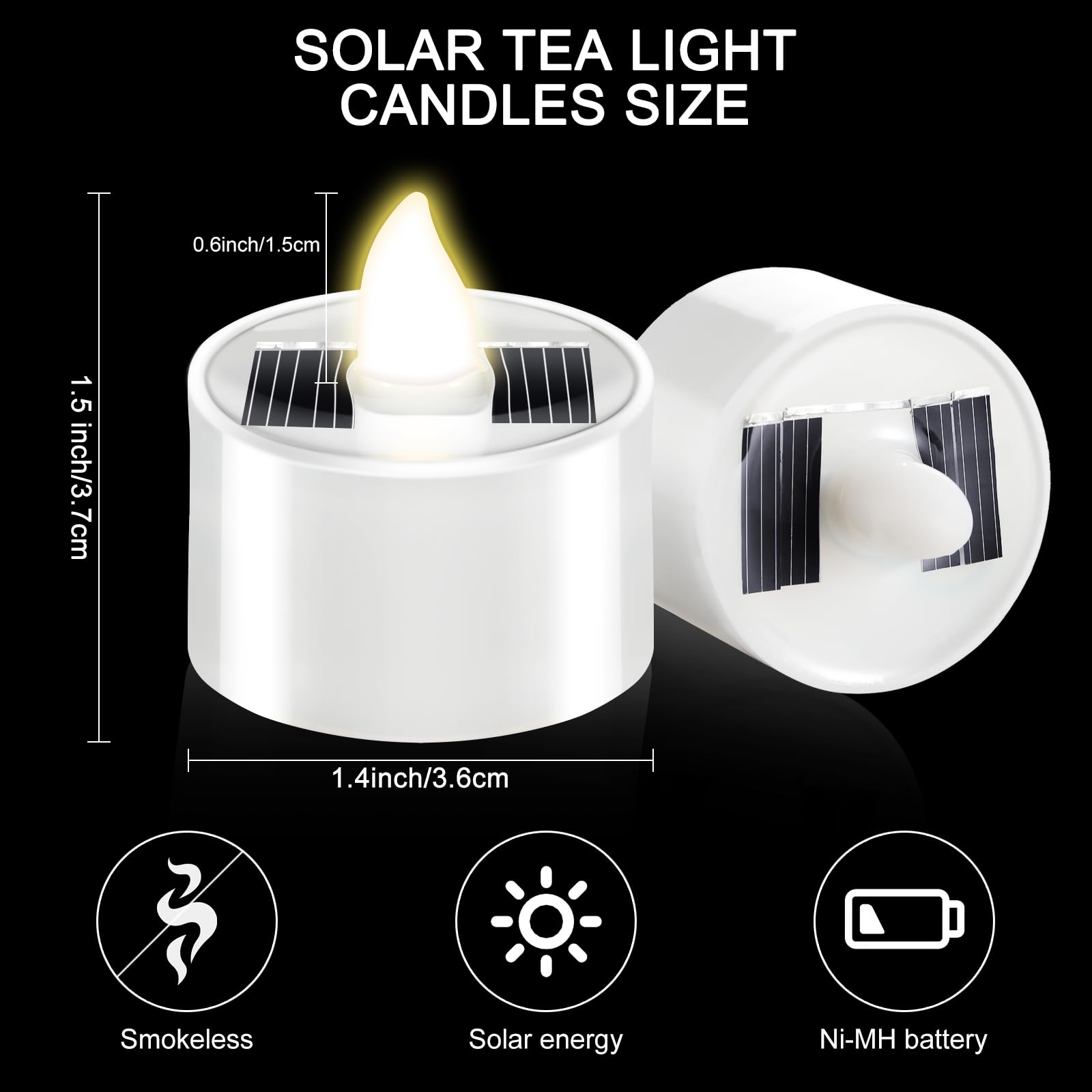 Kittmip 18 Pieces Solar Tea Lights LED Flameless Solar Candles Battery Flickering Waterproof Candles for Wedding Holiday Party Home Decor(1.5 x 1.4 Inch,Yellow Light)