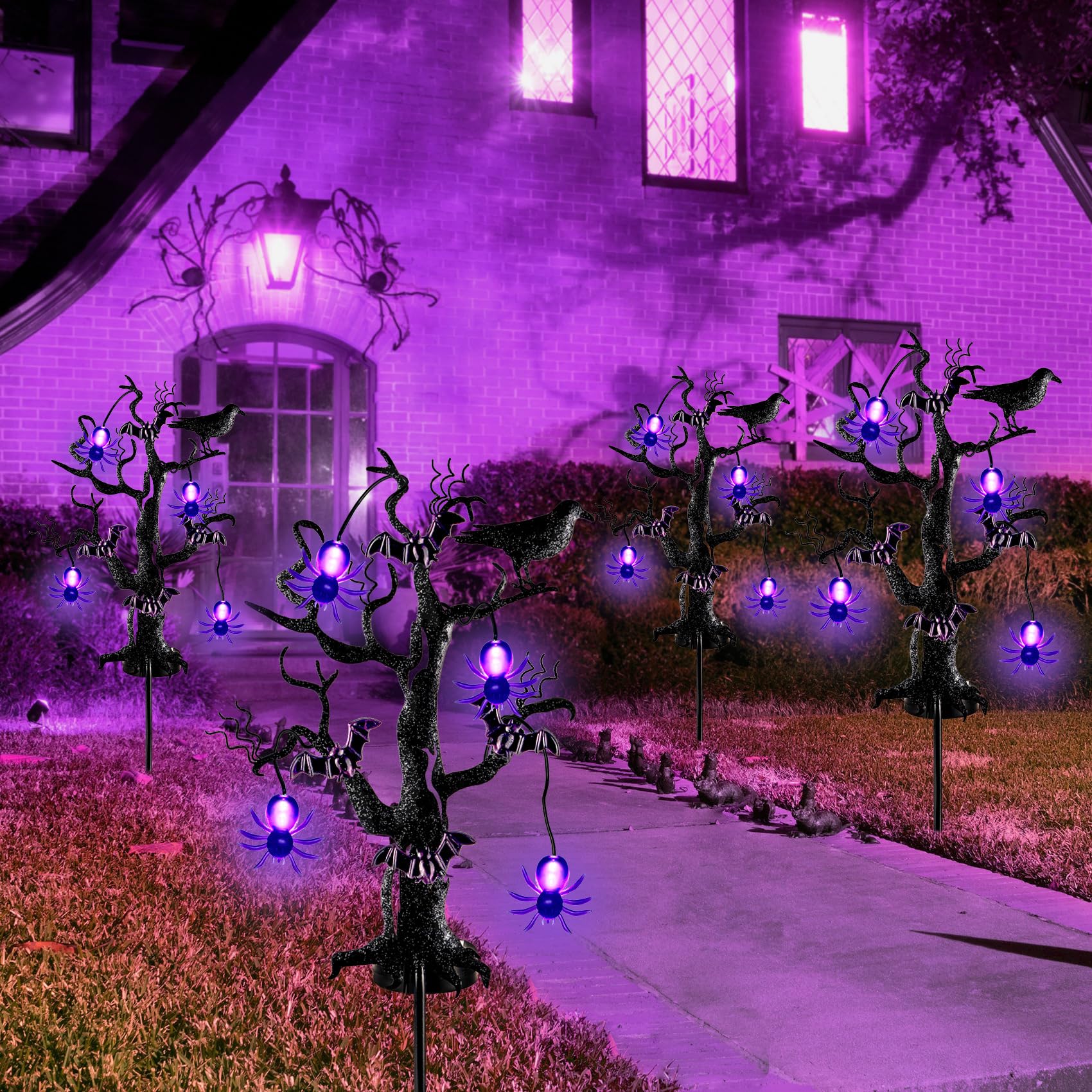 2 Pack Solar Halloween Stake Lights for Decoration, Mental Waterproof Solar Pathway Lights for Porch Garden Lawn Yard Outdoor
