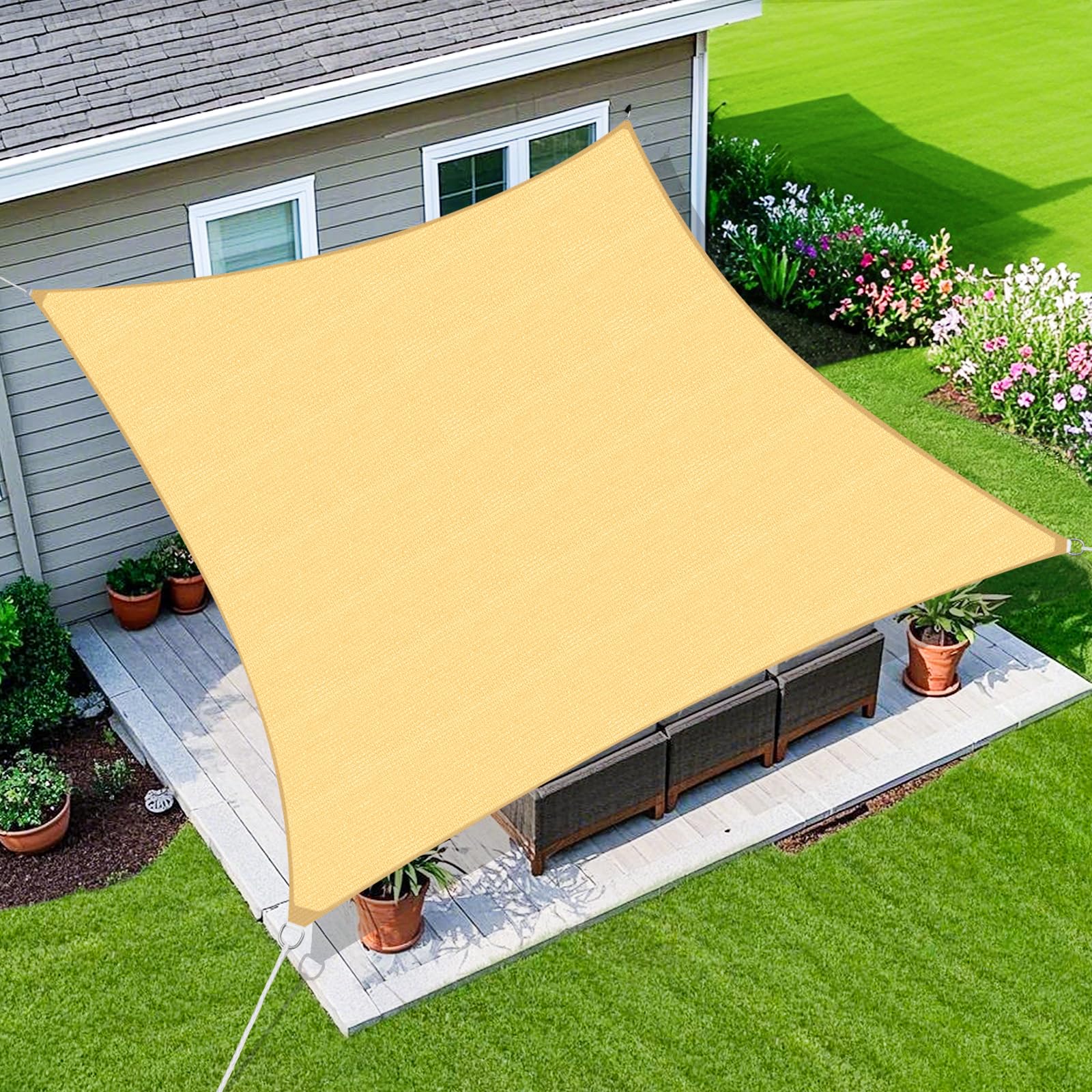 Amagenix Sun Shade Sail 12'X12' Curved Edge Outdoor Shade Canopy Sand Breathable 95% UV Block Shade Cloth for Patio Garden Backyard (We Make Custom Size)