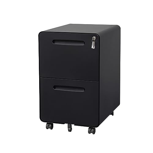 LVSTEEL 2 Drawer Mobile File Cabinet with Lock,Under Desk Metal Filing Cabinet for Home Office fits Legal/Letter,Fully Assembled Except Wheels,Black