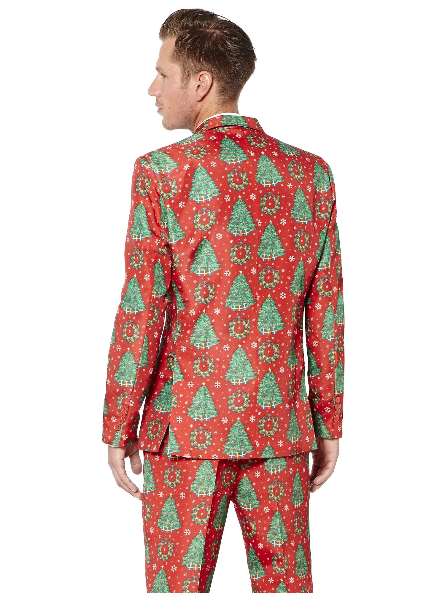 Suitmeister Christmas Suits for Men in Different Prints ,Ugly Xmas Sweater Costumes Include Jacket Pants & Tie,Large,Christmas Trees