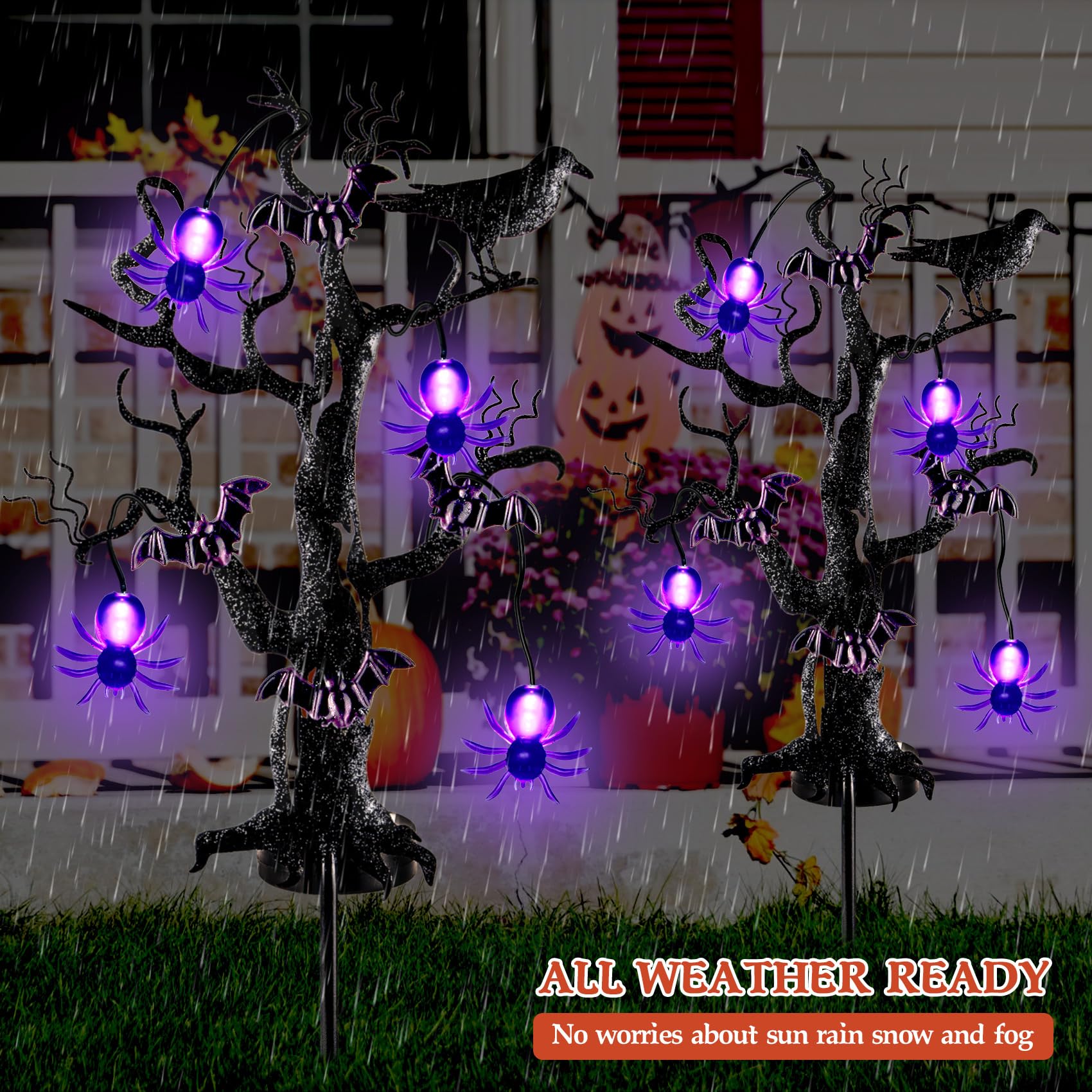 2 Pack Solar Halloween Stake Lights for Decoration, Mental Waterproof Solar Pathway Lights for Porch Garden Lawn Yard Outdoor
