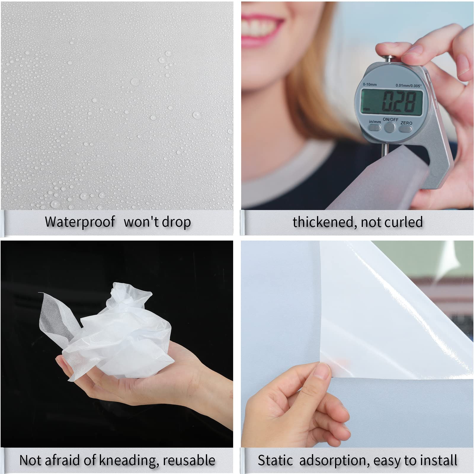 Frosted Glass Window Film with Tools,Reusable Window Privacy Film,Static Clings Window Film Kit for Home Bathroom and Office. (White, 17.5Inch×78.7Inch)