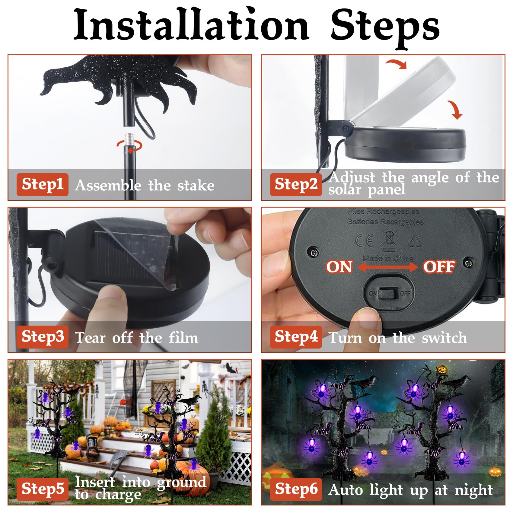 2 Pack Solar Halloween Stake Lights for Decoration, Mental Waterproof Solar Pathway Lights for Porch Garden Lawn Yard Outdoor
