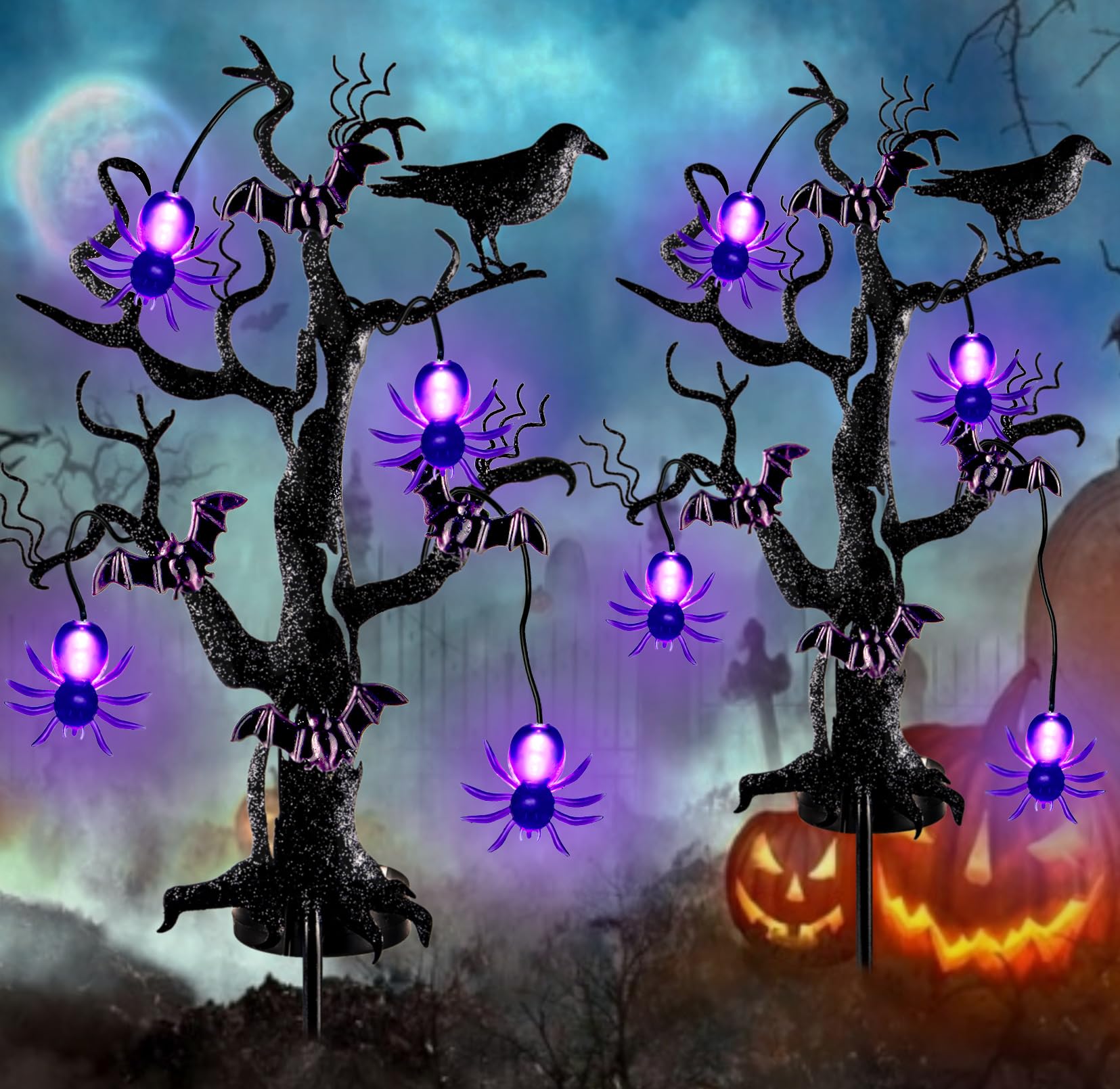 2 Pack Solar Halloween Stake Lights for Decoration, Mental Waterproof Solar Pathway Lights for Porch Garden Lawn Yard Outdoor