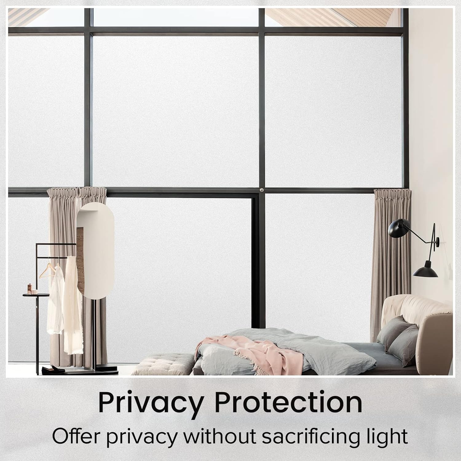 rabbitgoo Window Privacy Film, Non-Adhesive Frosted Glass Window Film for Bathroom, Static Cling Heat Blocking Stickers for Home Indoor Opaque Frosting Coverings House Tint, Matte White 23.6" x 78.7"
