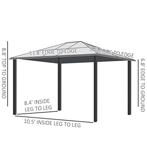 LHLLHL 10' X 12' Hardtop Polycarbonates Gazebo Canopy Aluminum Frame Pergola W/Netting and Sidewalls for Garden, Patio