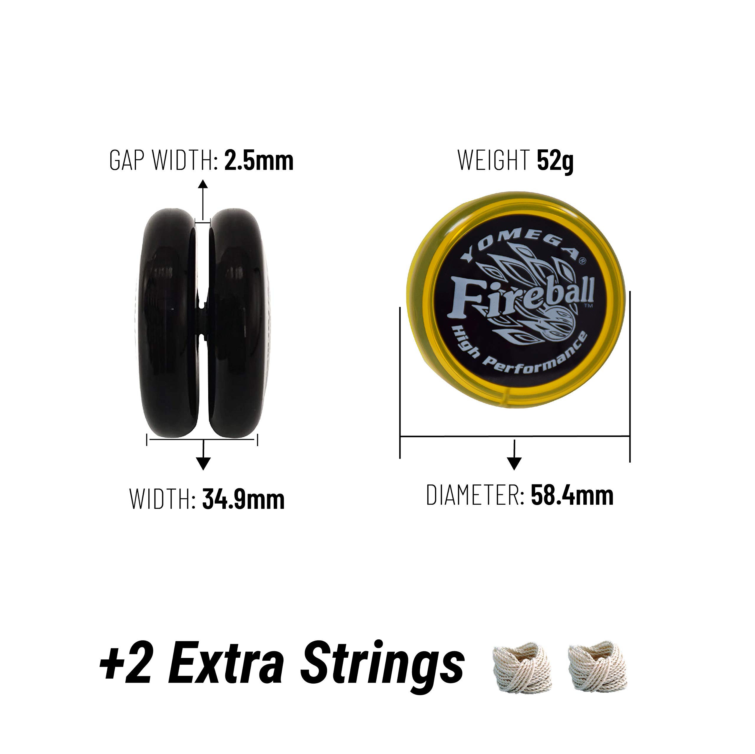 Yomega Fireball YoYo -HIGH Performance Responsive Transaxle Yoyo, Great for String Tricks for Advance Players to Perform Like Pros + Extra 2 yo yo Strings & 3 Month Warranty (Yellow and Black)