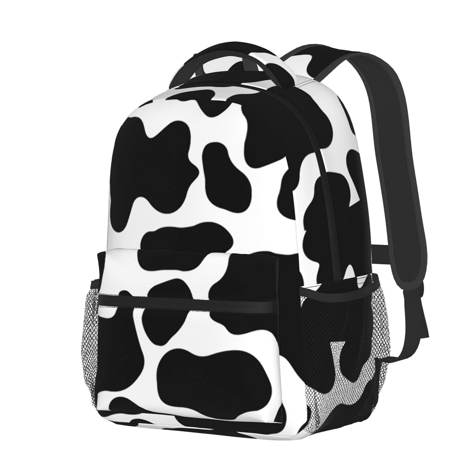 Aisquw Black And White Cow Print Backpack Large-Capacity School Bag Laptop Portable Backpack For Travel Office Shopping (Black White Cow)