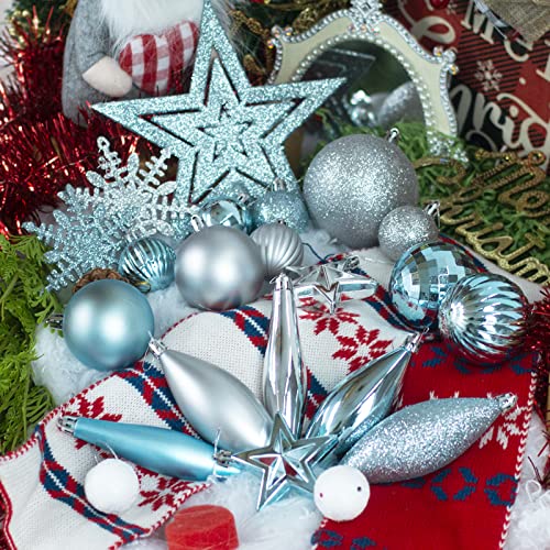 PEIDUO Christmas Ball Ornaments for Christmas Trees, 119 CT Shatterproof Christmas Tree Decorations, Silver Christmas Ornaments Set for Xmas, Holiday, Wreath and Party Decorations