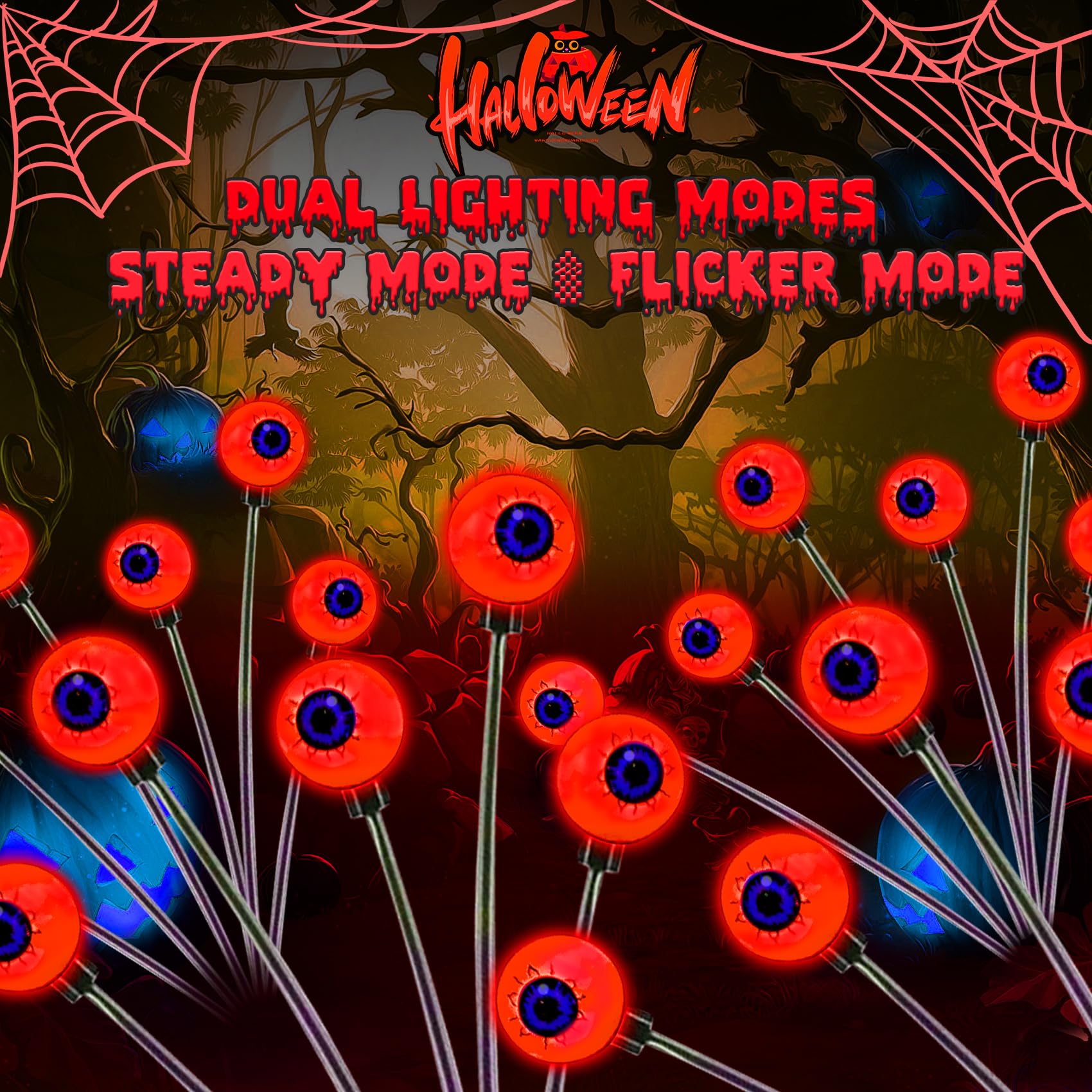 DooYard Halloween Decorations Outdoor, 2 Pack Solar Swaying Eyeball Lights, Swaying by Wind, Solar Pathway Lights, Halloween Decor with 2 Lighting Modes, Halloween Stake Lights for Garden Yard(Red)