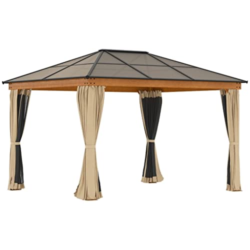LHLLHL 10' X 12' Hardtop Polycarbonates Gazebo Canopy Aluminum Frame Pergola W/Netting and Sidewalls for Garden, Patio