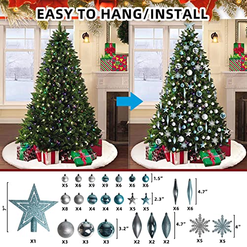 PEIDUO Christmas Ball Ornaments for Christmas Trees, 119 CT Shatterproof Christmas Tree Decorations, Silver Christmas Ornaments Set for Xmas, Holiday, Wreath and Party Decorations