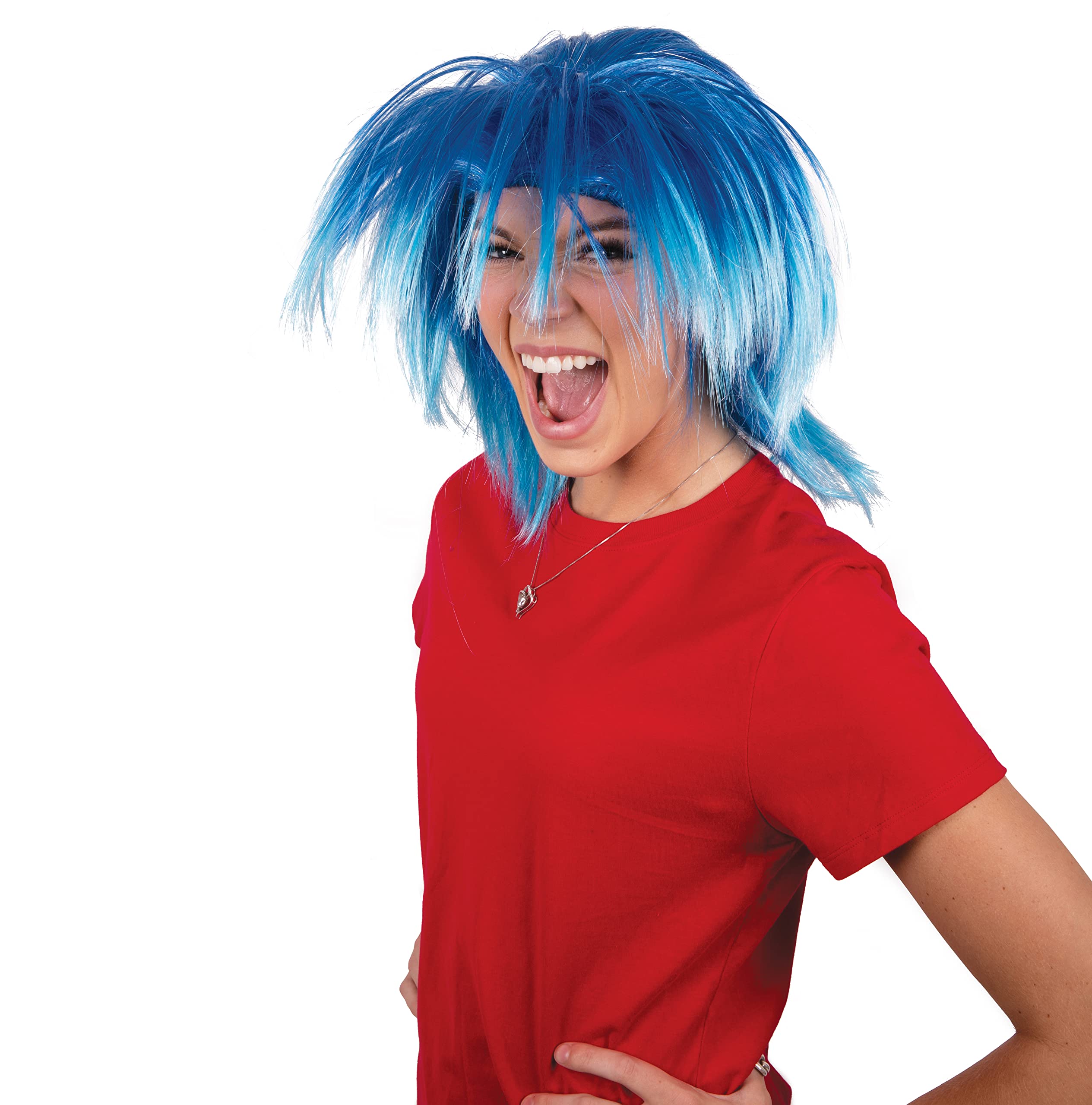 Kangaroo Unisex Blue Crazy Wig - spiky fizzy party wig for Halloween, costume party, fun 80s Wigs for men & women, blue cosplay wig, 1 size fits most