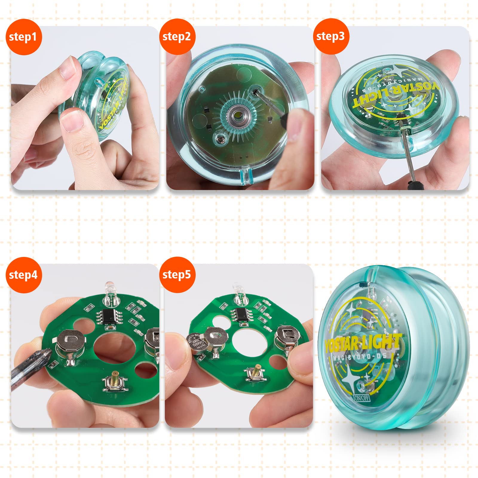 YOSTAR D5 Light Up Yoyo Professional with Led Light, Responsive Yoyo for Kids Beginner, Looping Yoyo for 2A Yo-yo Tricks with Extra 4 Battery + 5 yoyo Strings + Yo yo Sack+ Gloves (Green)