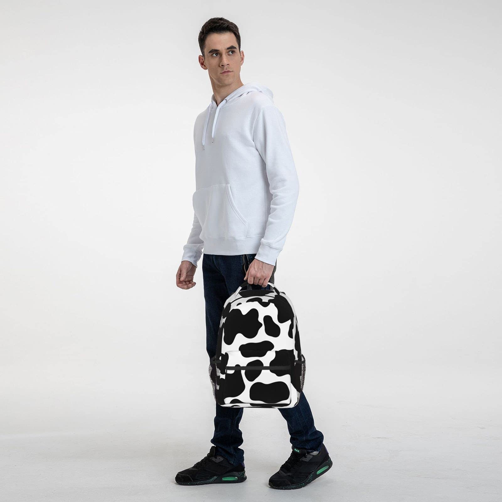 Aisquw Black And White Cow Print Backpack Large-Capacity School Bag Laptop Portable Backpack For Travel Office Shopping (Black White Cow)