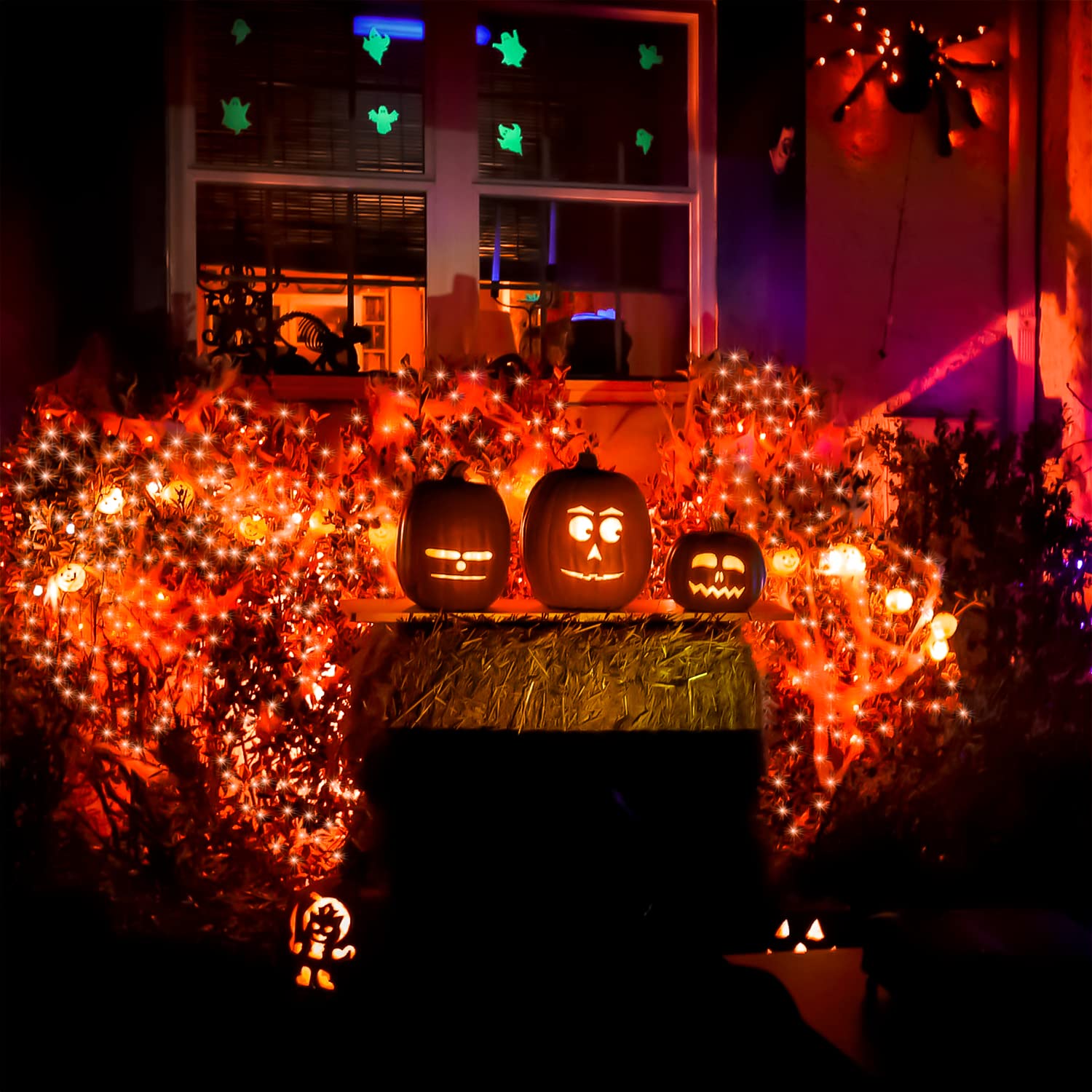 JMEXSUSS 2 Pack Solar Halloween Lights, 33ft 100 LED Outdoor Waterproof Orange Solar Lights for Tree Yard Patio Garden Halloween Thanksgiving Decorations