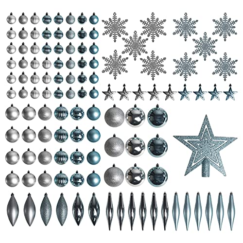 PEIDUO Christmas Ball Ornaments for Christmas Trees, 119 CT Shatterproof Christmas Tree Decorations, Silver Christmas Ornaments Set for Xmas, Holiday, Wreath and Party Decorations
