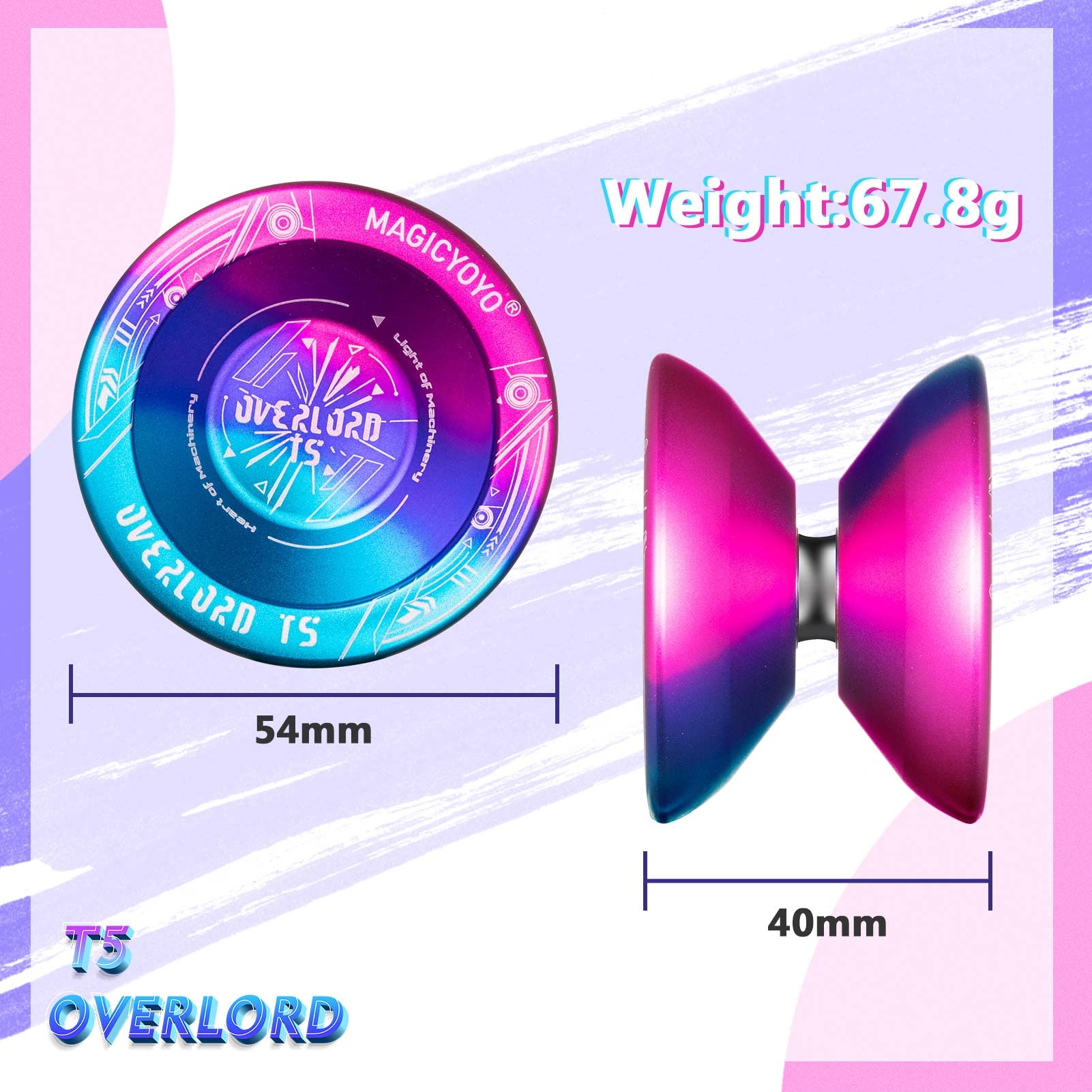 YOSTAR Yoyo T5 Overlord Unresponsive Yoyo for Kids/Adults, Dual Purpose Metal Yoyo Professional with Responsive Yoyo Bearing for Beginners + 12 Yoyo Strings + Yoyo Case Bag (Blue Pink Gradient)