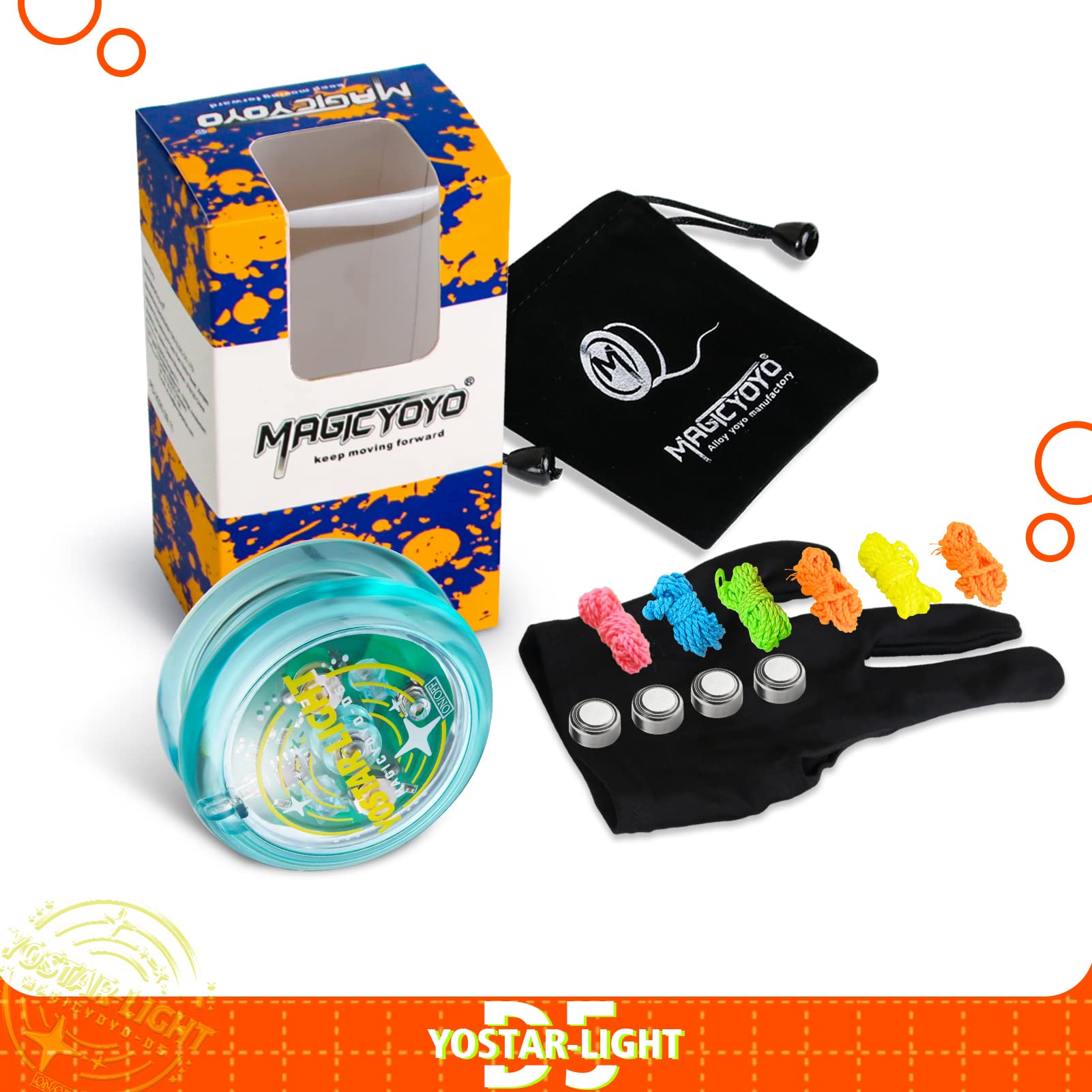 YOSTAR D5 Light Up Yoyo Professional with Led Light, Responsive Yoyo for Kids Beginner, Looping Yoyo for 2A Yo-yo Tricks with Extra 4 Battery + 5 yoyo Strings + Yo yo Sack+ Gloves (Green)