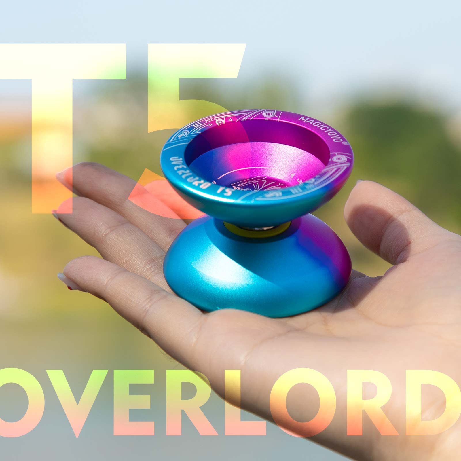 YOSTAR Yoyo T5 Overlord Unresponsive Yoyo for Kids/Adults, Dual Purpose Metal Yoyo Professional with Responsive Yoyo Bearing for Beginners + 12 Yoyo Strings + Yoyo Case Bag (Blue Pink Gradient)