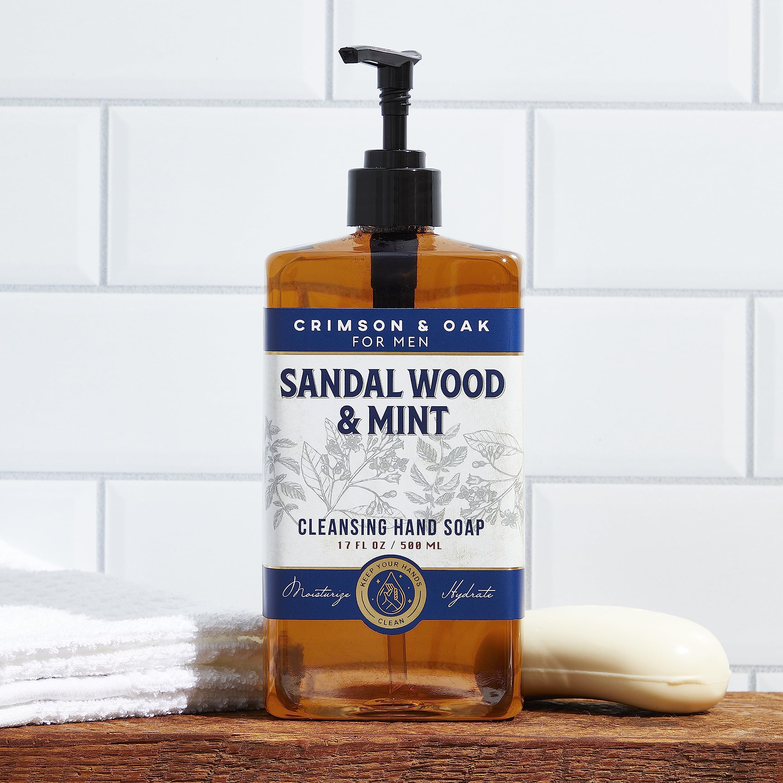 Body Prescriptions Crimson & Oak Men's Deep Cleansing Hand Soap with Pump Dispenser, 17 Fl Oz (Pack of 1), Sandalwood and Mint