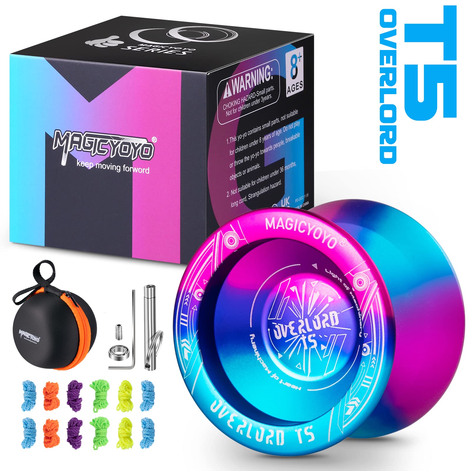 YOSTAR Yoyo T5 Overlord Unresponsive Yoyo for Kids/Adults, Dual Purpose Metal Yoyo Professional with Responsive Yoyo Bearing for Beginners + 12 Yoyo Strings + Yoyo Case Bag (Blue Pink Gradient)