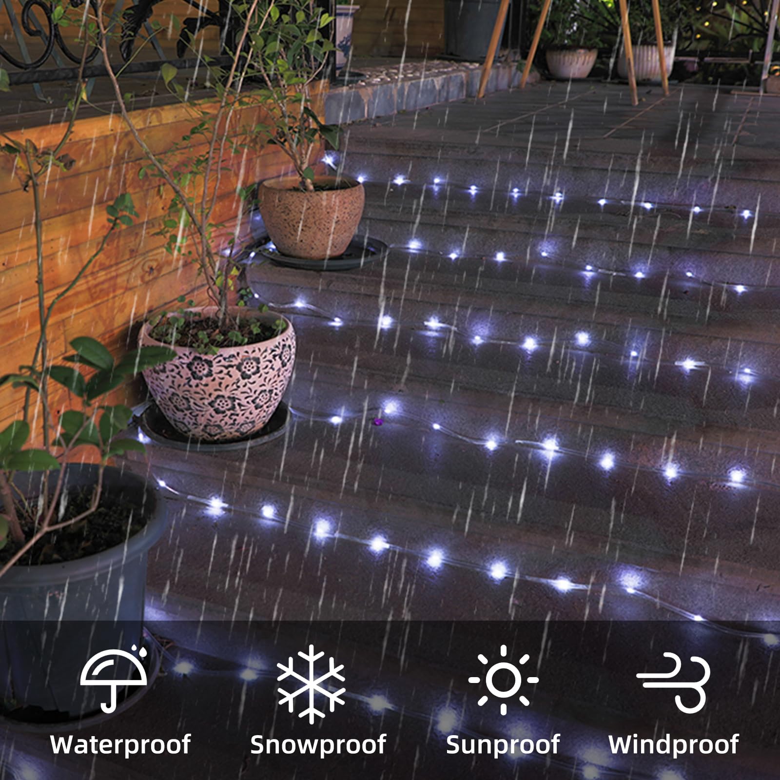 IJG 2 Pack Solar Rope Lights Outdoor Lights, 8 Modes and Timer Clear Tube Each 33ft 100 LED Fairy String Lights for Garden Yard Porch Tree Pool Patio Christmas Home Decoration Light